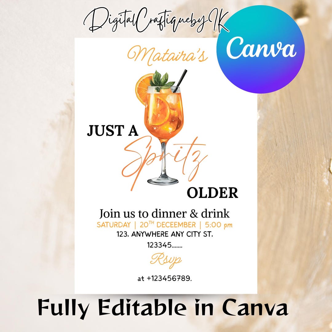 Just a Spritz Older Birthday Invitation | Aperol Spritz Party Invite ...