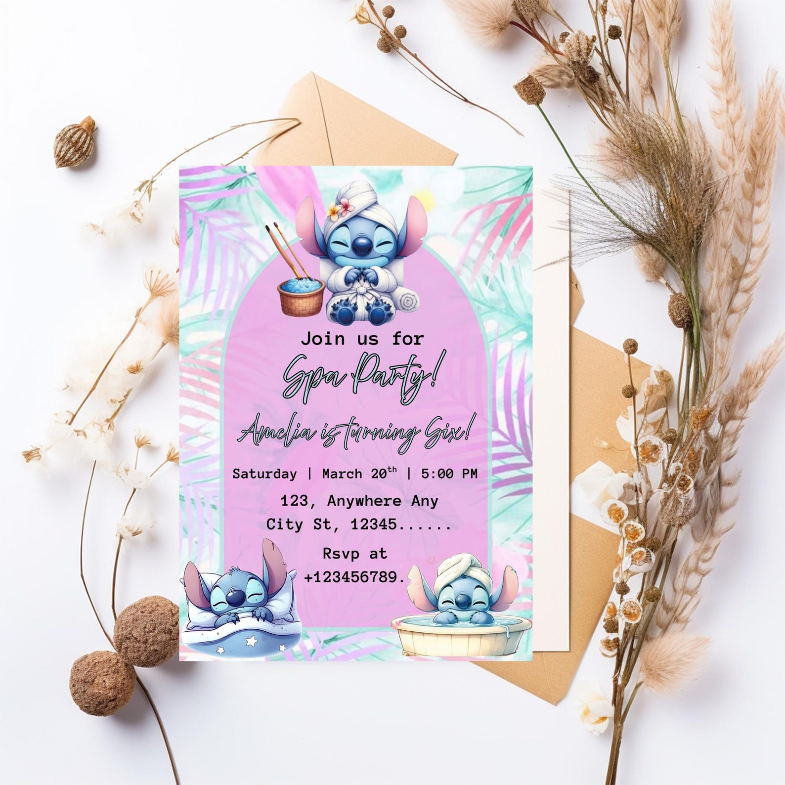 Personalized Stitch Spa Party Invitation, Stitch Birthday Spa Party ...