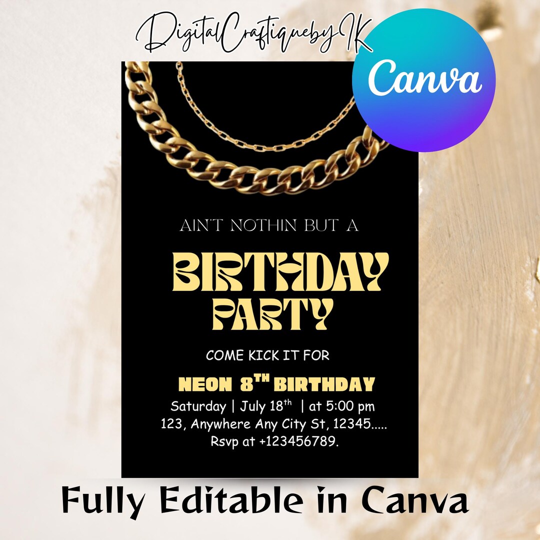 Hip Hop Party Invitation, 90's Birthday Invitation, Gold Chain ...