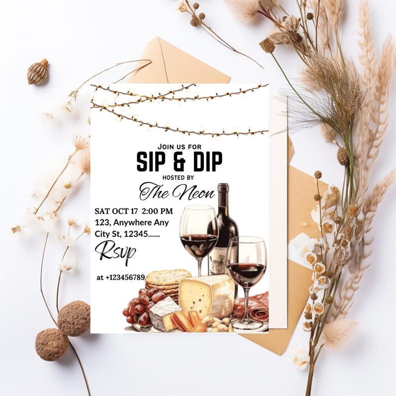 EDITABLE Sip and Dip Summer Invitation Digital Download- Simple Drinks ...