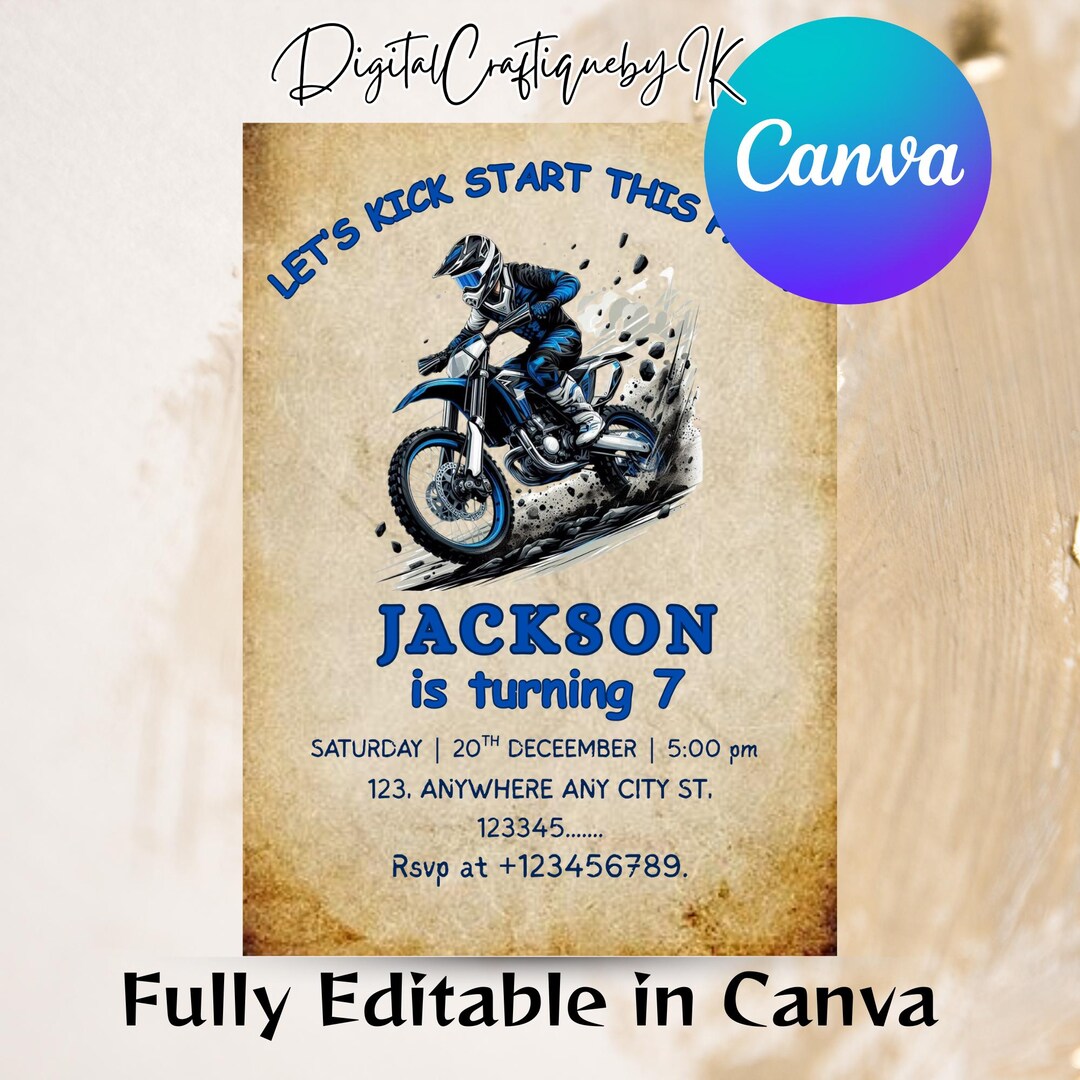 Editable Dirt Bike Birthday Invitation, Motocross Racing Template, Dirt ...