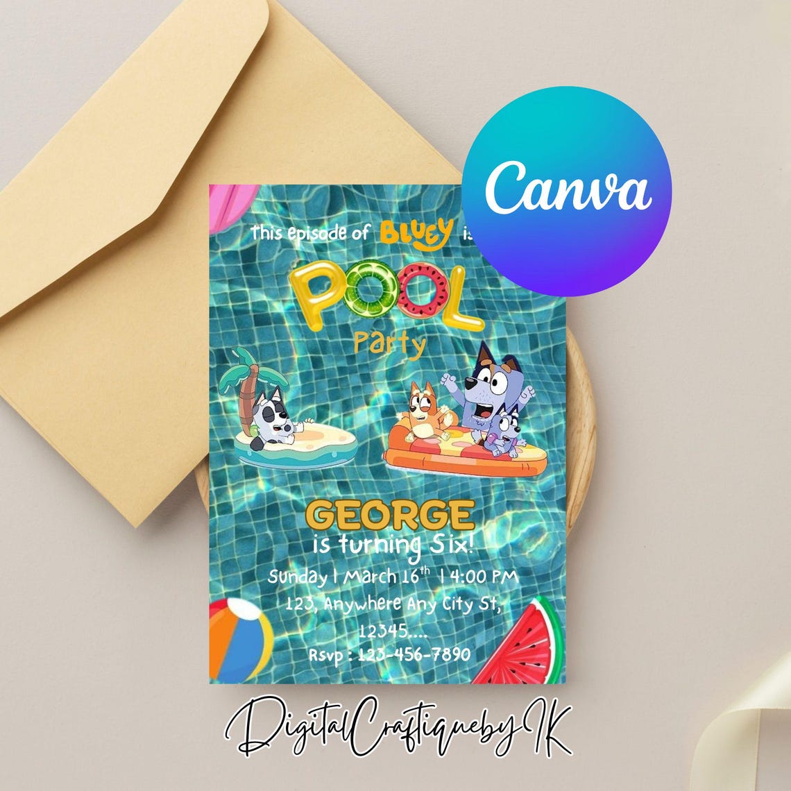 Bluey Pool Party Birthday Invitation, Bluey Birthday Invitation, Summer ...