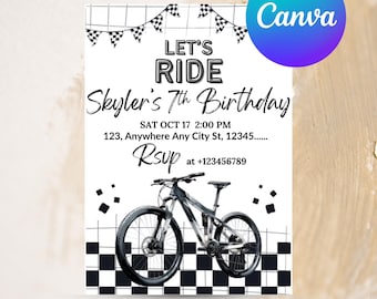 Let's Ride Blue Birthday Invitation, Editable Template, Balance Bike ...