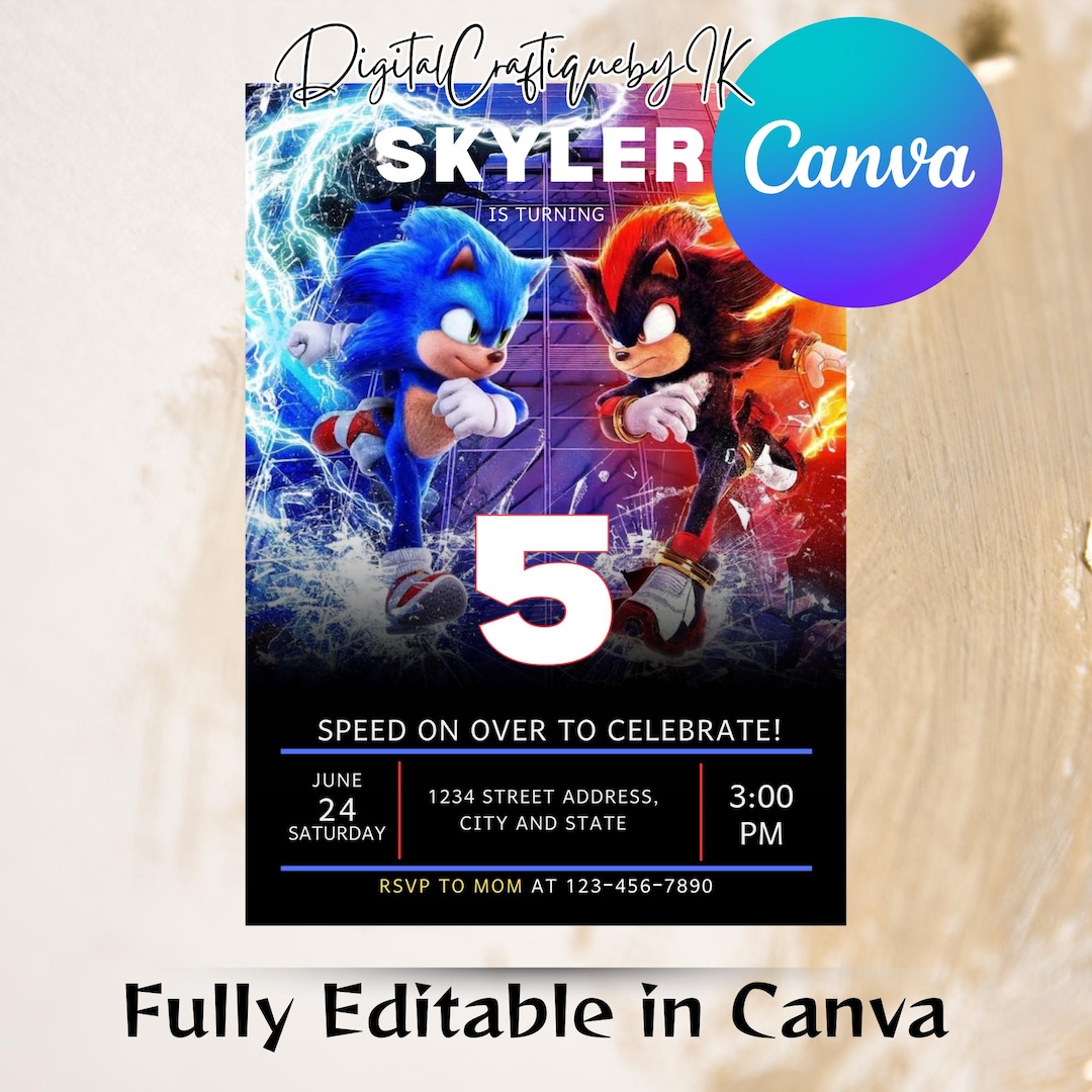 Sonic 3 Birthday Invitation, Super Sonic Party Invitation, Super ...