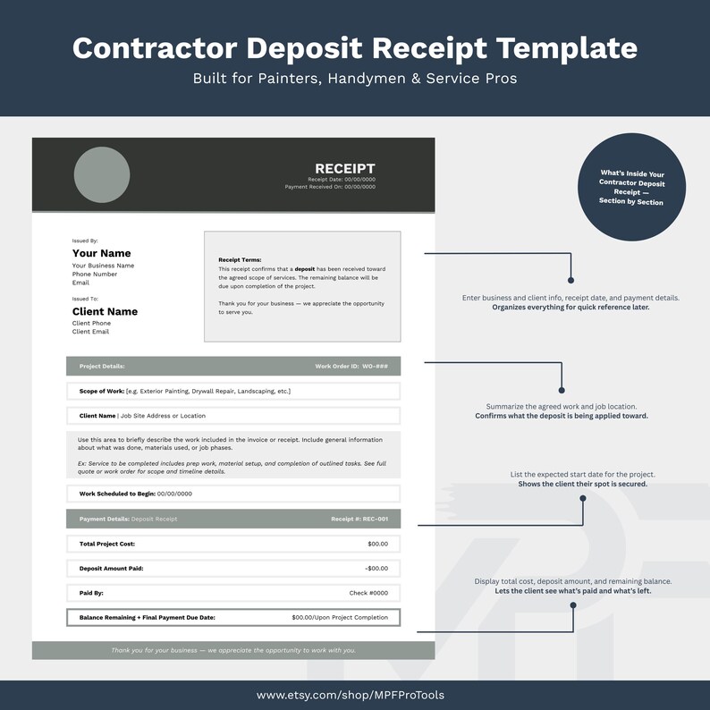 Contractor Invoice & Receipt Template Bundle | Editable Canva Forms for ...