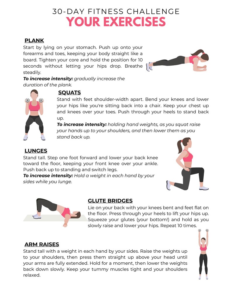 Easy Beginner Womens 30 Day Exercise Fitness Workout Challenge ...