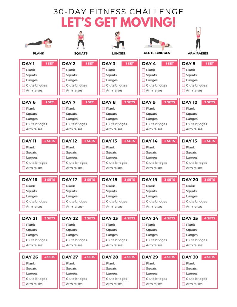 Easy Beginner Womens 30 Day Exercise Fitness Workout Challenge ...