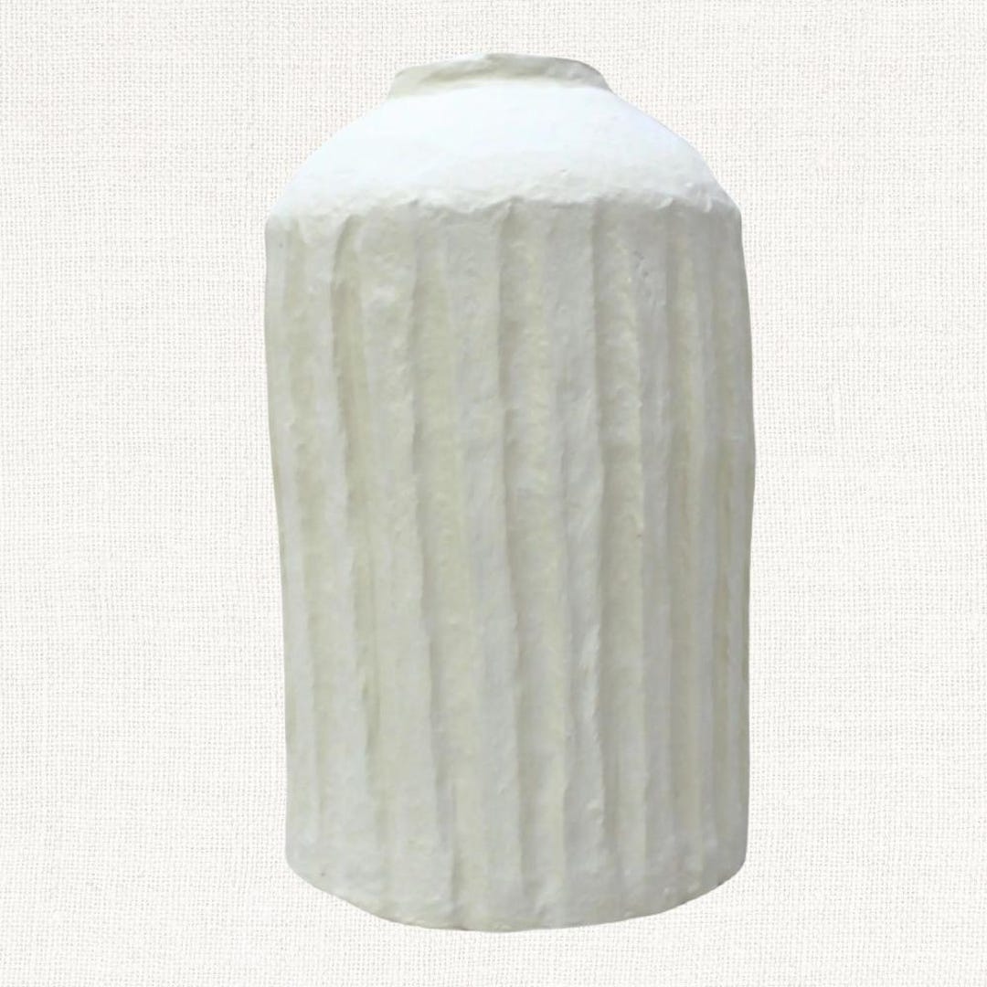Hannah Tall Paper Mache Ribbed Vase – Handmade Antique Ivory Accent ...