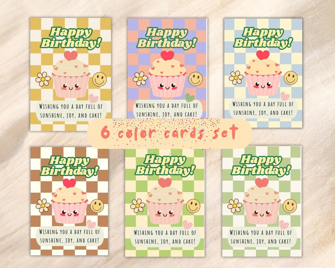 Printable Pastel Cupcake Card - Happy Birthday Checkerboard Design ...