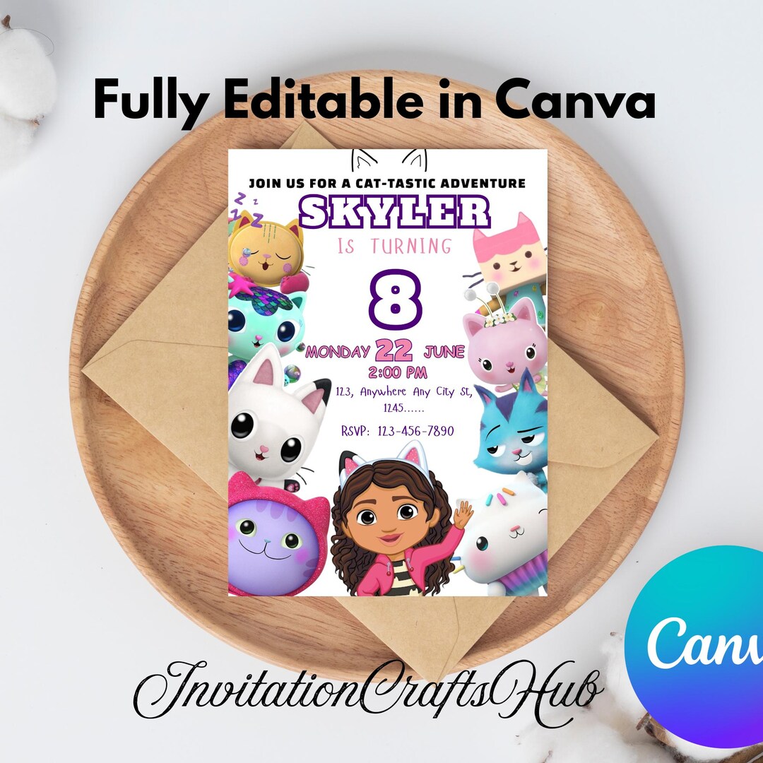 Editable Gabbys Dollhouse Birthday Invitation Template / Editable ...
