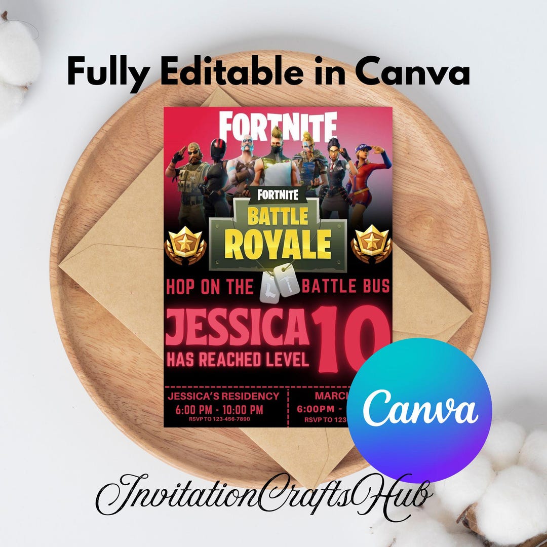 Editable Fort Game Birthday Invitation, Fort Night Birthday Party ...