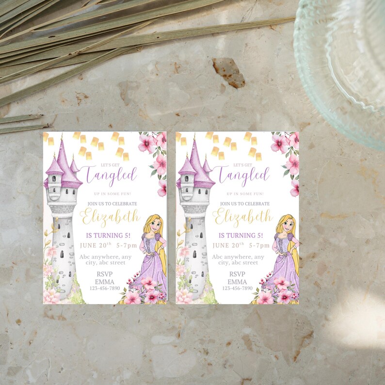 Editable Rapunzel Birthday Invitation, Princess Birthday Invitation ...