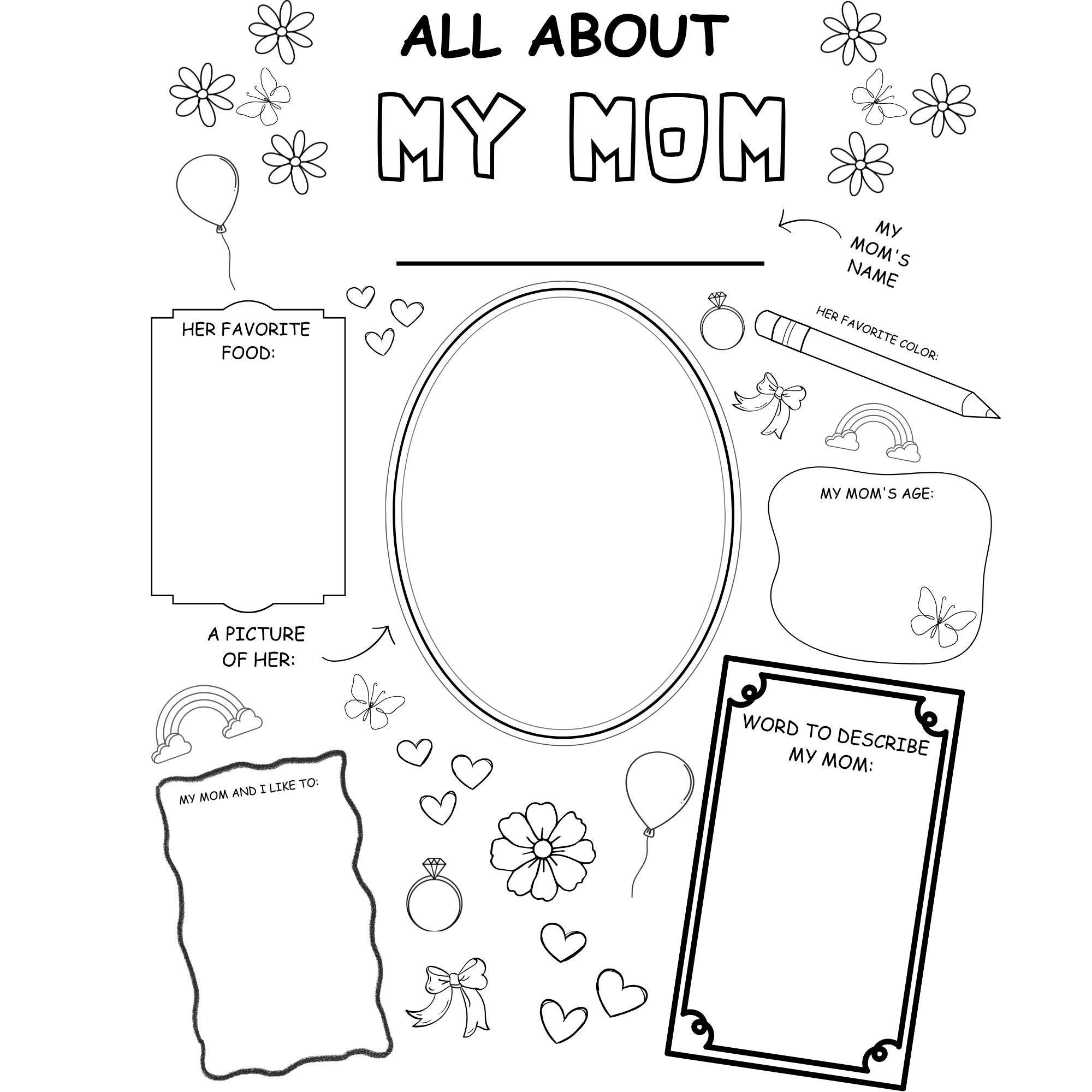 PRINTABLE Mother's Day Coloring Page - All About My Mom - INSTANT ...