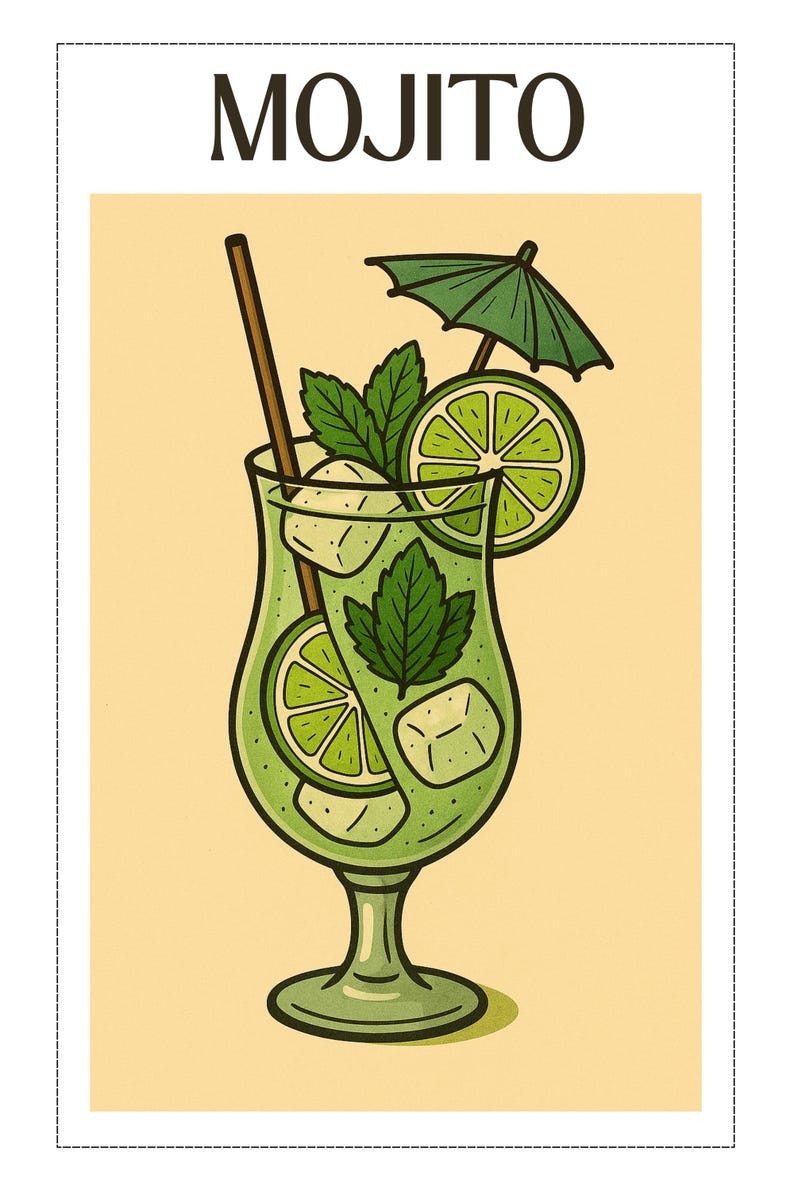 Mojito Cocktail Art Print – Tropical Bar Wall Decor - Etsy