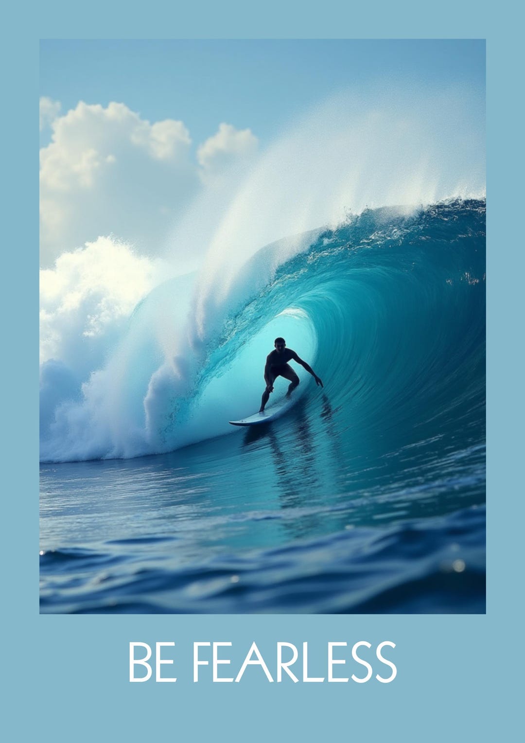 Be Fearless Motivational Poster – Surfer Riding Big Wave – Digital Wall ...
