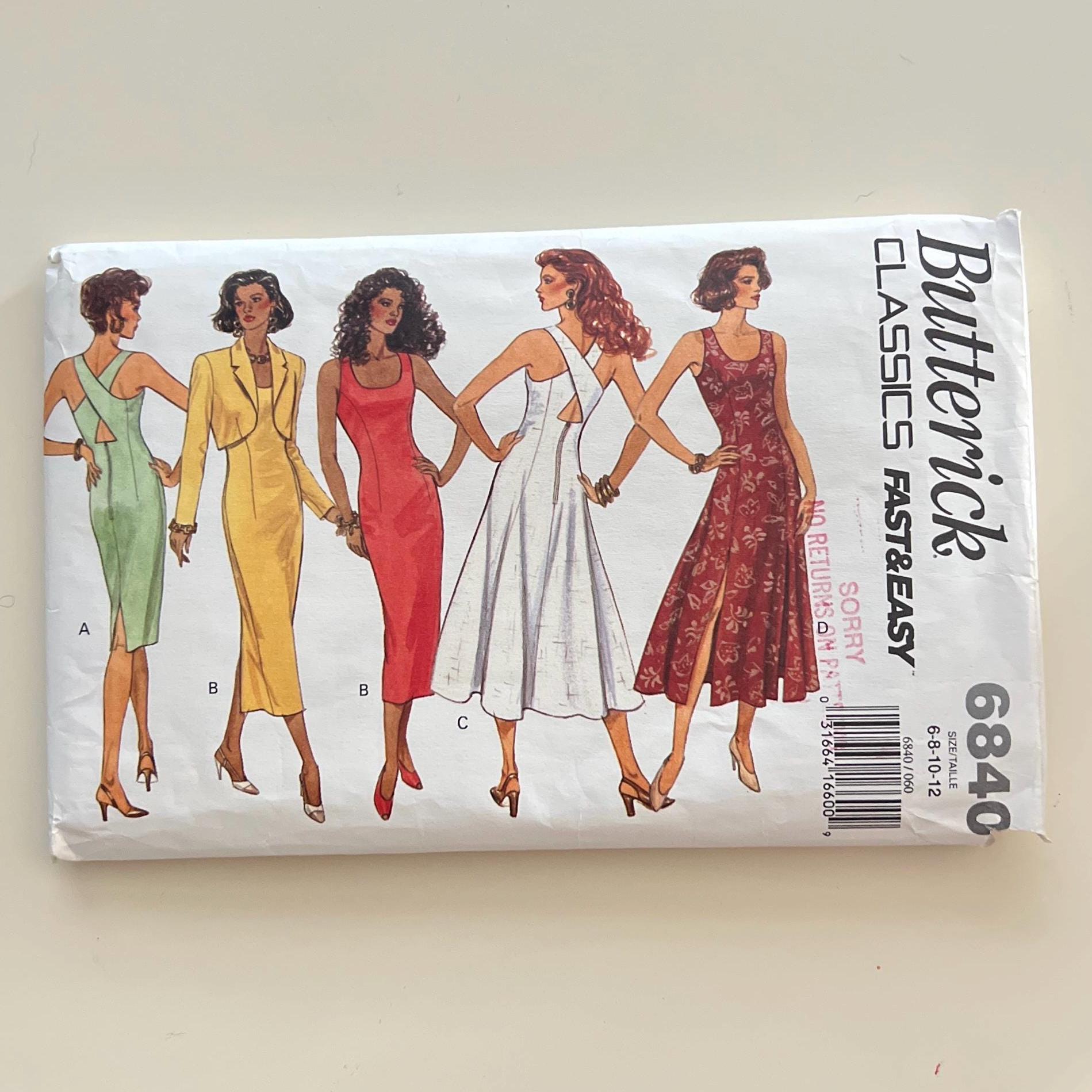 1990's Dress and Jacket Sewing Pattern - Butterick 6840, Sizes 6-12 - Etsy
