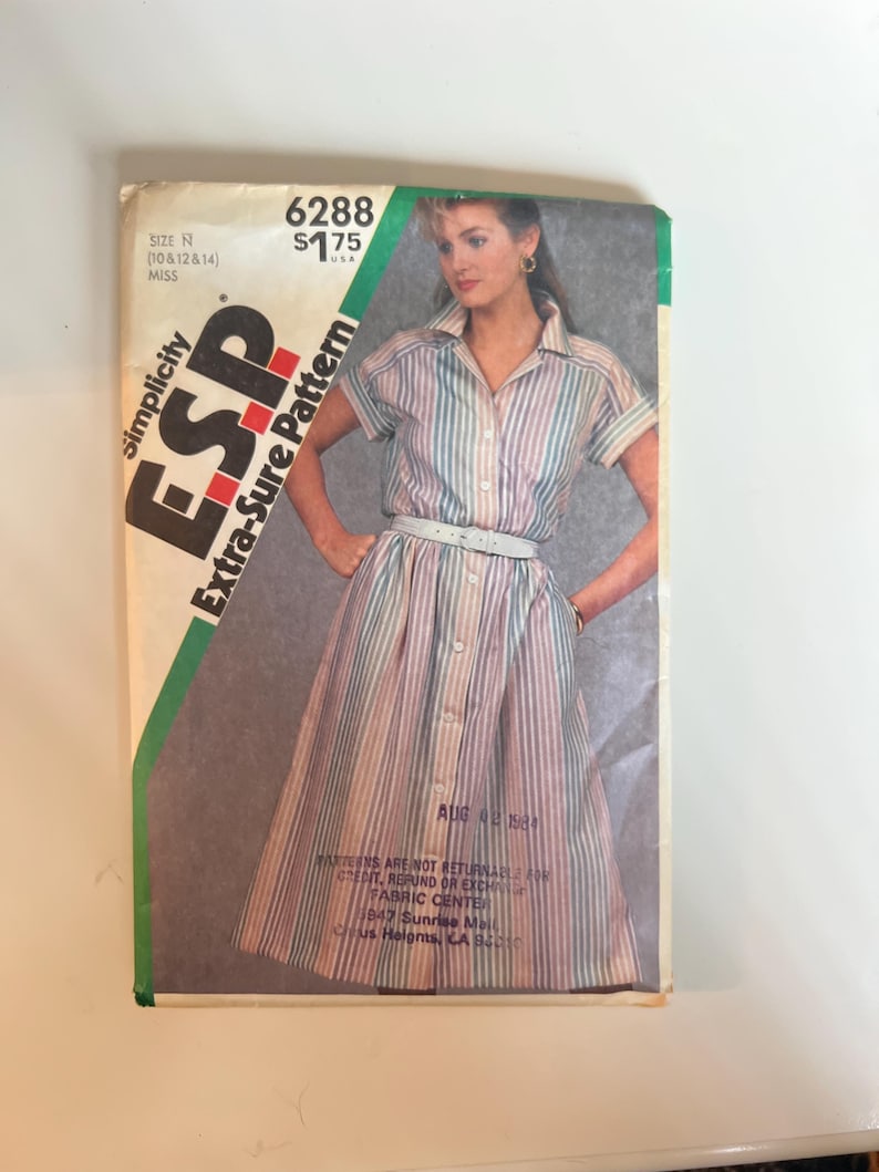 1980’s Button Dress Sewing Pattern: Simplicity 6288, Sizes 10-14 - Etsy