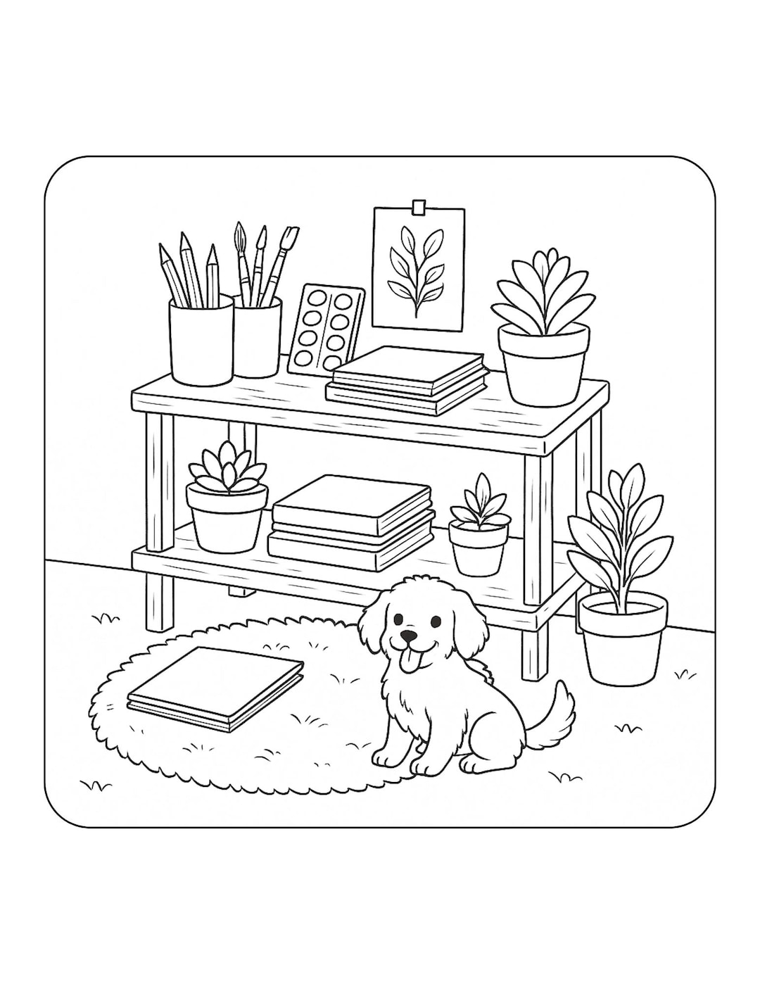 Coloring Page With Dog – Cozy Printable PDF – Relaxing Art Corner for ...
