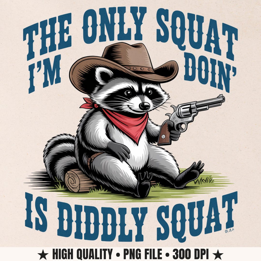 Funny Cowboy Raccoon PNG - Diddly Squat Meme, Trendy Western Humor ...