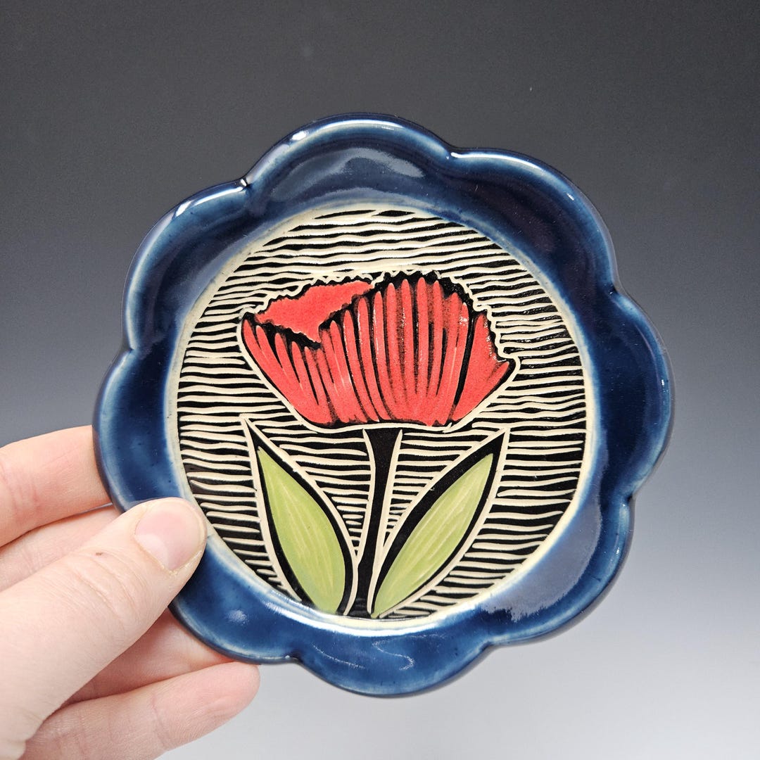 Ceramic Poppy Trinket Dish Soap Dish Jewelry Dish Ring Holder Small ...
