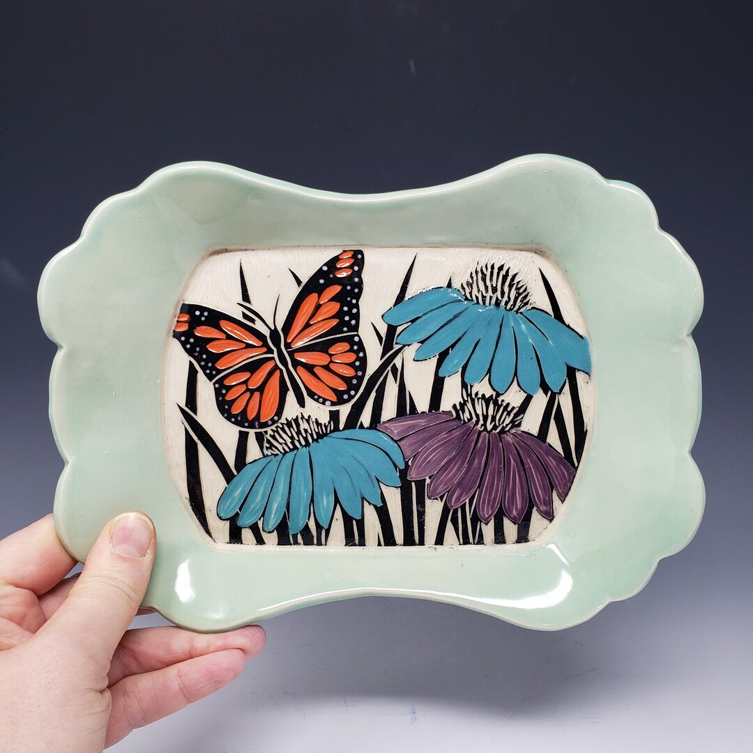 Monarch Sgraffito Ceramic Plate | Catch All Dish| Monarch Lover Gift ...