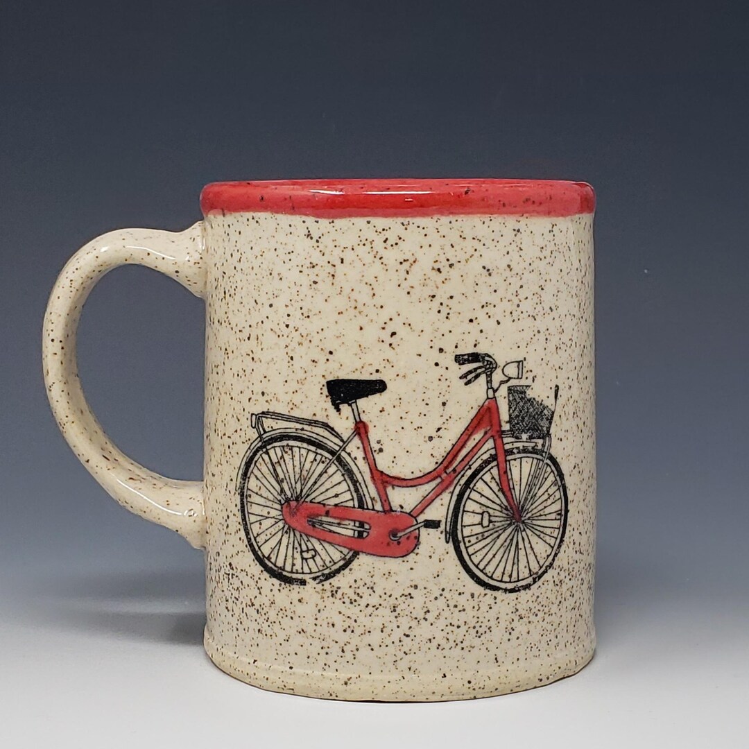 Bikes Ceramic Mug Pottery Mug Handmade Coffee Mug Tea Mug Sgraffito Mug Housewarming Gift ...