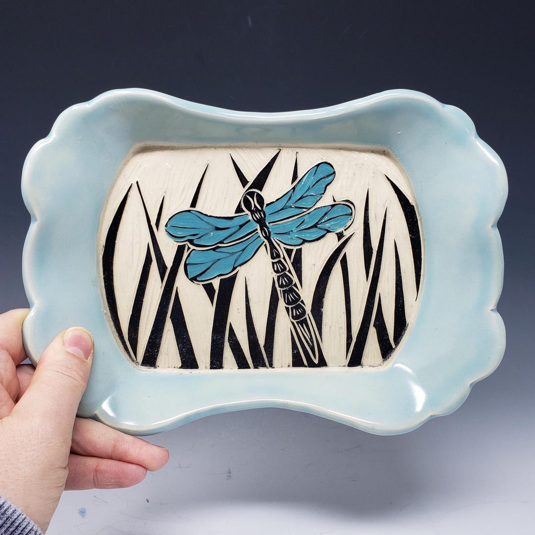 Dragonfly Sgraffito Ceramic Plate Catch All Dish Dragonfly Lover Gift ...
