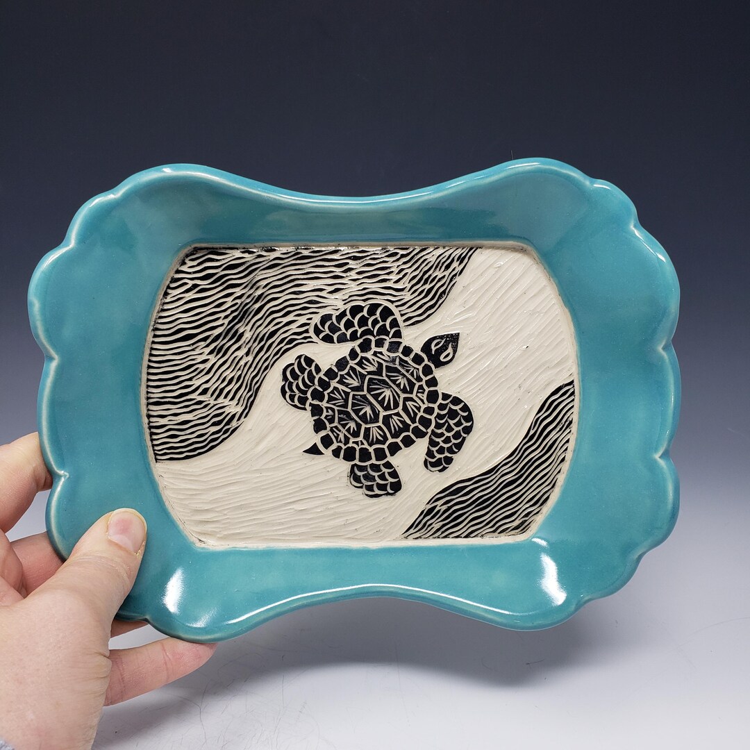 Sea Turtle Sgraffito Ceramic Plate Catch All Dish Turtle Lover Gift ...