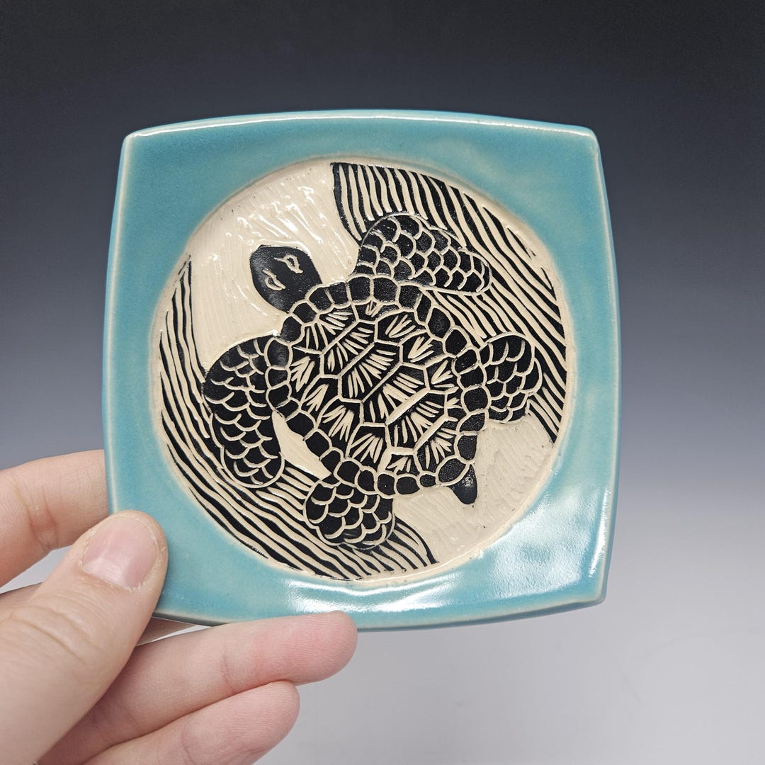 Sgraffito Sea Turtle Ceramic Trinket Dish: Great Soap Dish, Sponge ...