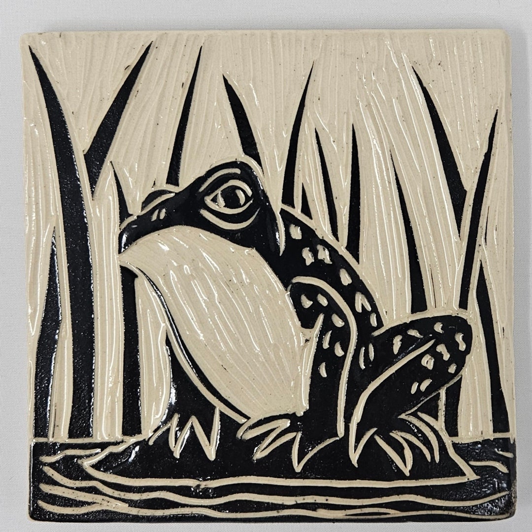 Handmade Frog Tile Decorative Handmade Tile Sgraffito Frog Tile Black ...