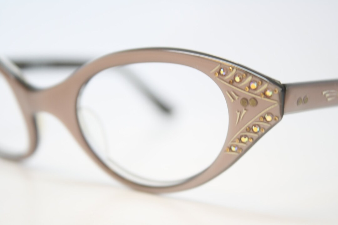 Mink Black Rhinestone Cat Eye Glasses Vintage Cateye Frames Etsy