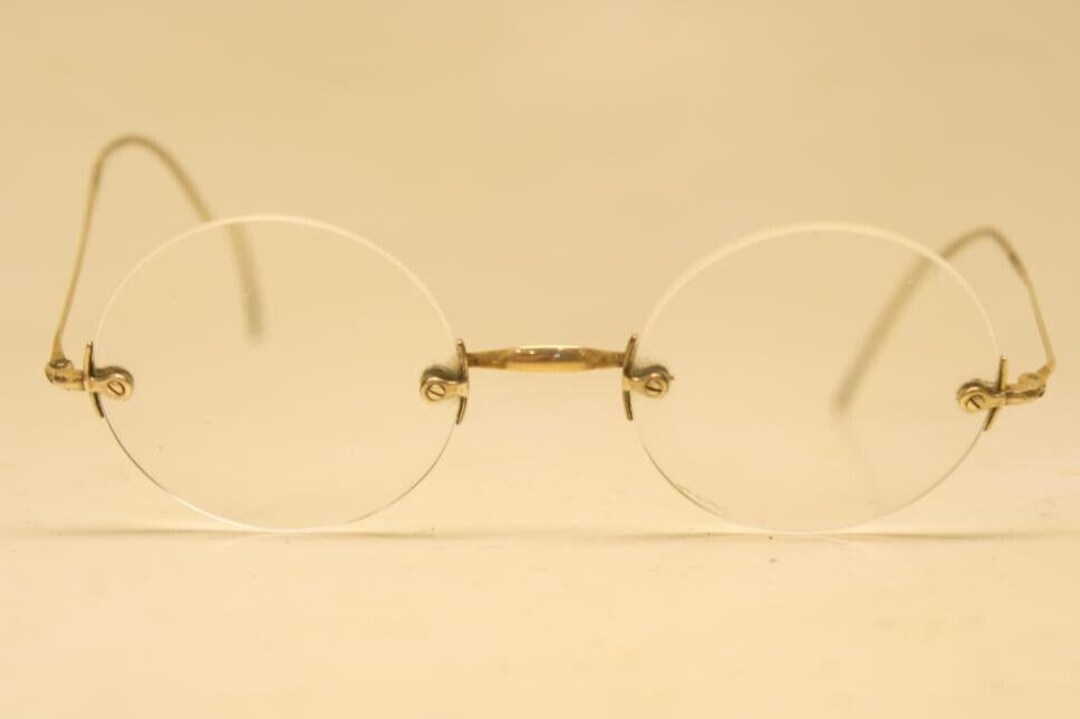 Antique Eyeglasses Saddle Bridge Rimless Glasses Frames Vintage Gold ...