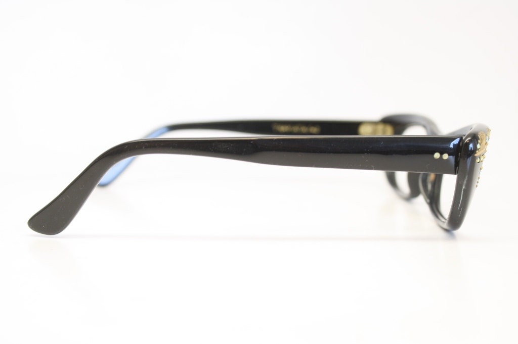 Black Rhinestone Cat Eye Glasses Vintage 1950s Eyewear Cateye Etsy