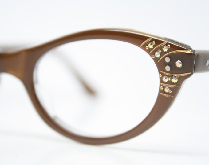 Brown Rhinestone Cat Eye Glasses Rhinestone Cateye Frames - Etsy