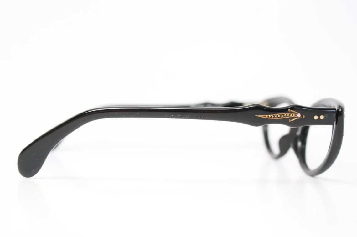 Black Cat Eye Glasses Vintage Rhinestone Cateye Frames Nos Etsy