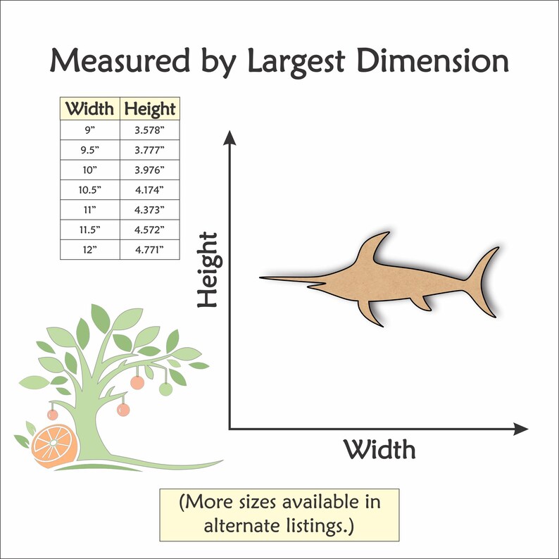 Swordfish Shape (9"-12") Laser Cut MDF Craft Blank, DIY Fishing Decor ...