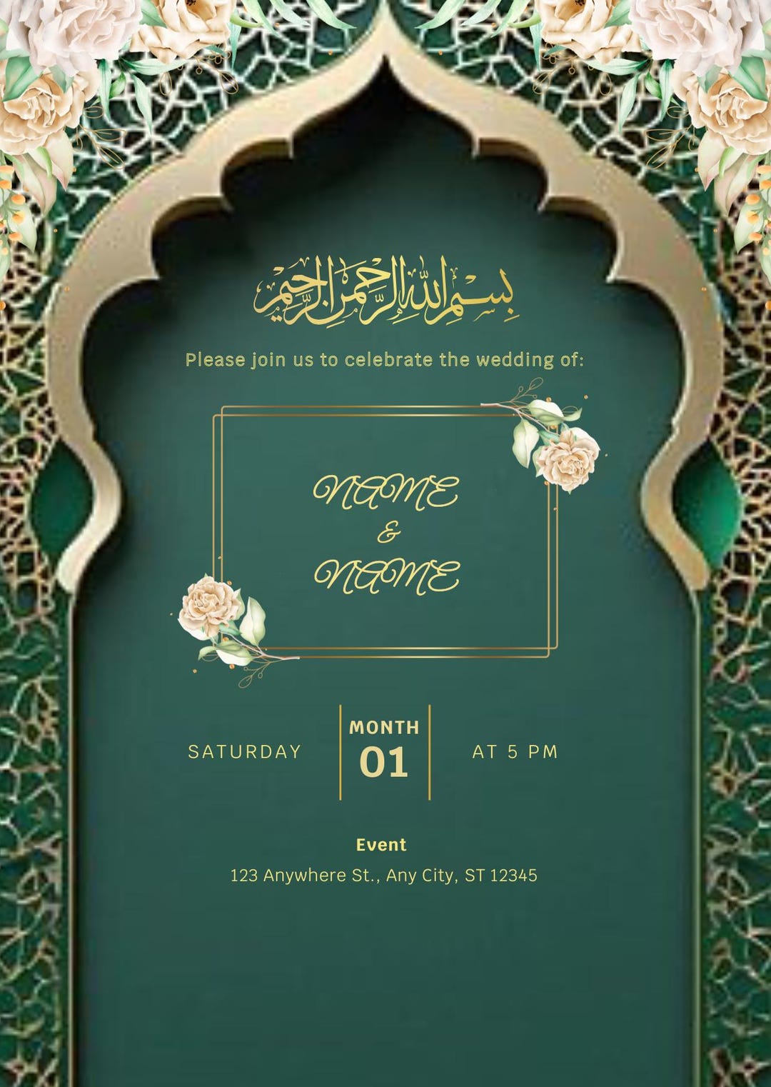 Islamic Wedding Invitation | Muslim Nikah Digital Card | Editable Canva ...