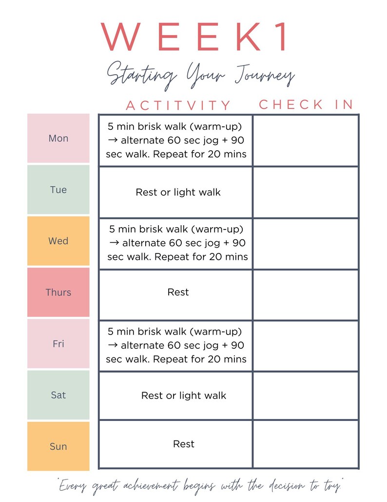 Couch to 10K 8-week Training Plan | Beginner Running Plan | Printable ...
