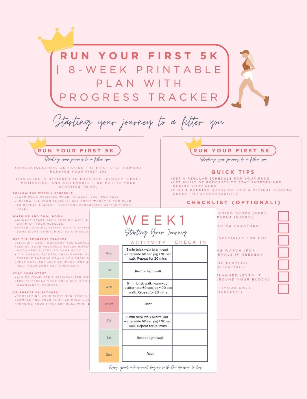 Couch to 5K | 8-week Training Plan | Beginner Running Plan | Printable ...
