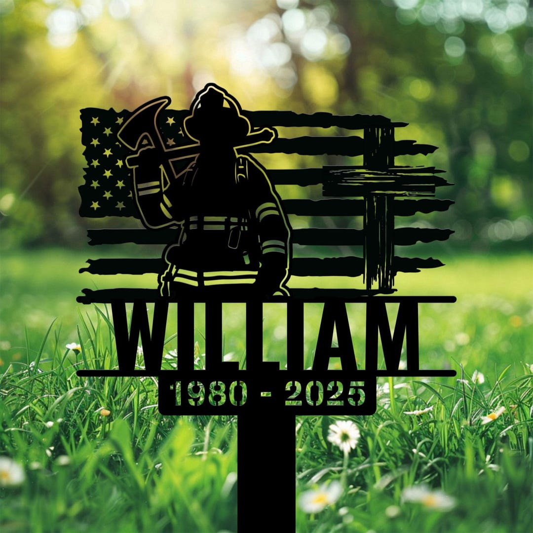 Personalized Fireman Memorial Metal Stake, American Flag Firefighter ...