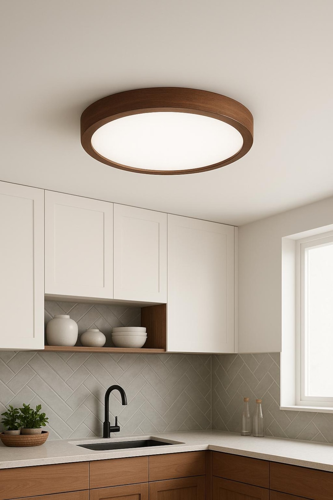 Ultra-thin Wooden Flush Mount Sconce, Warm to Cool LED Light ...