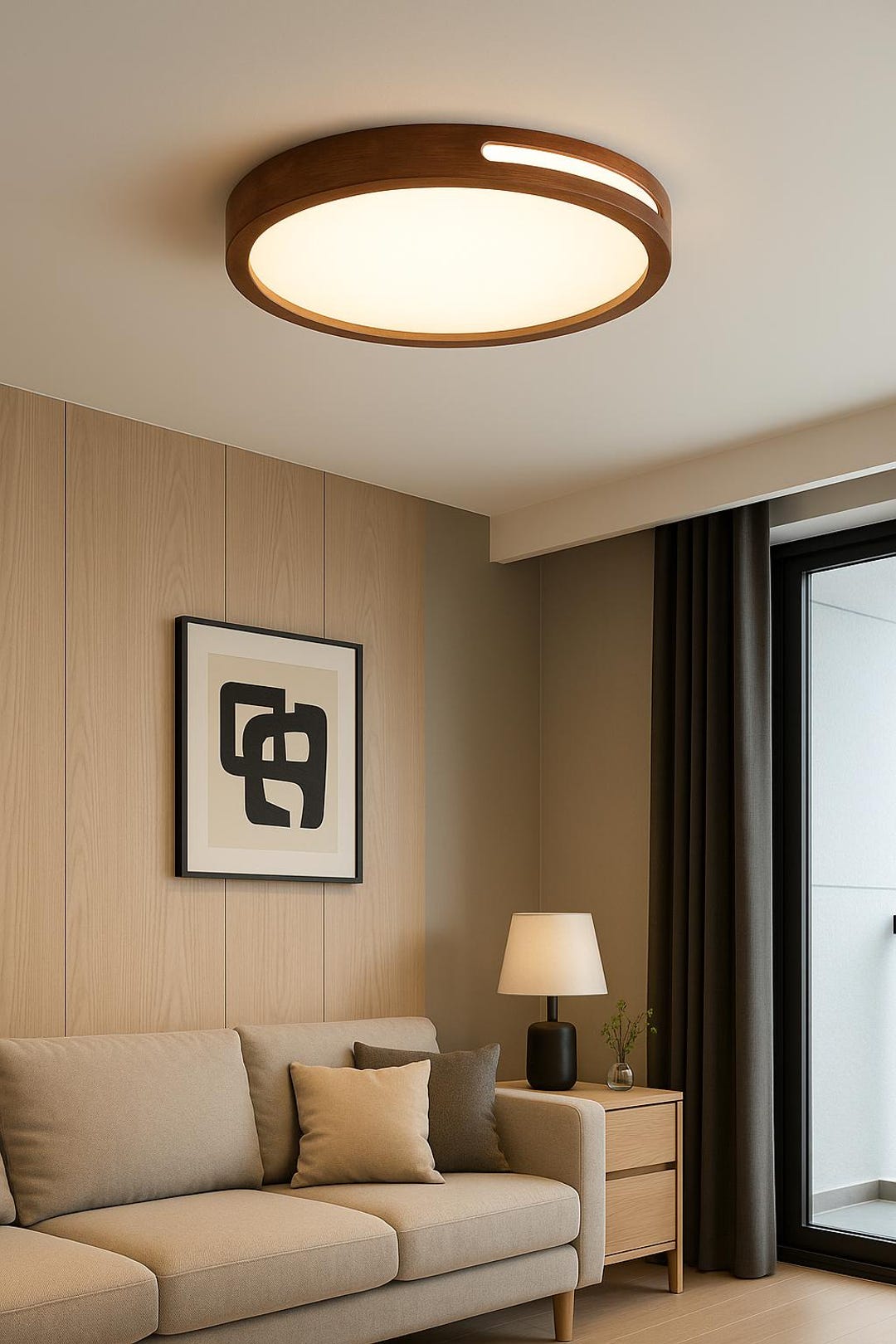 Minimalist Wooden LED Ceiling Lamp, Ultra-thin Modern Flush Mount Light ...