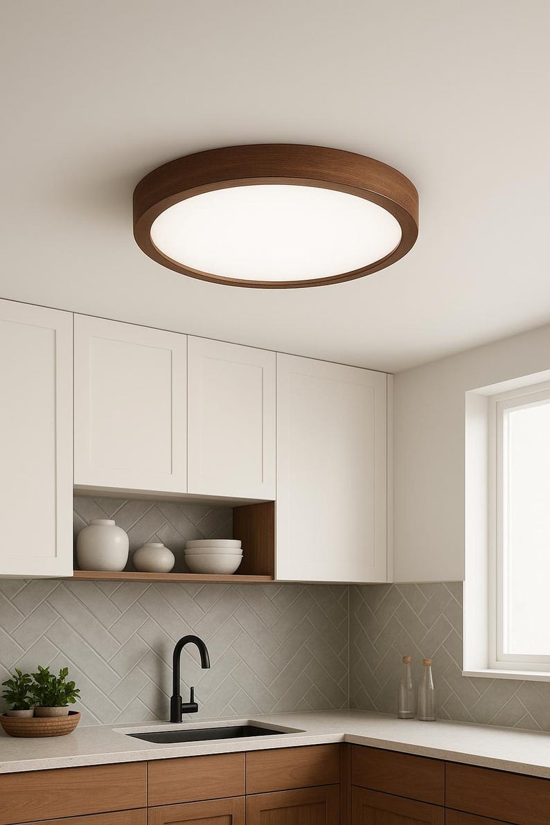 Minimalist Wooden LED Ceiling Lamp, Ultra-thin Modern Flush Mount Light ...
