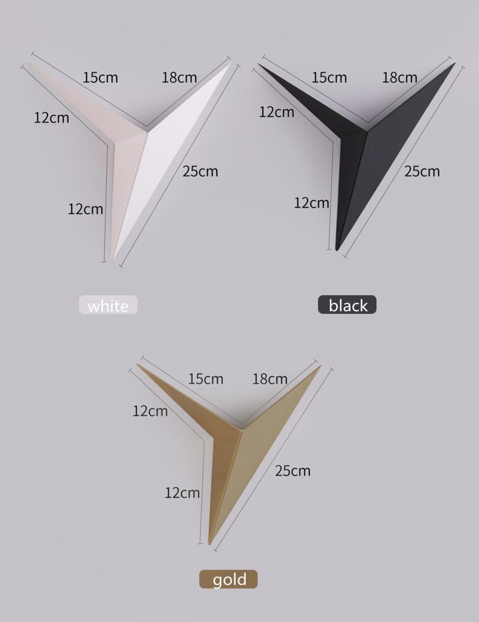 Geometric Triangle Wall Sconce, Modern LED Accent Light, Black White or ...