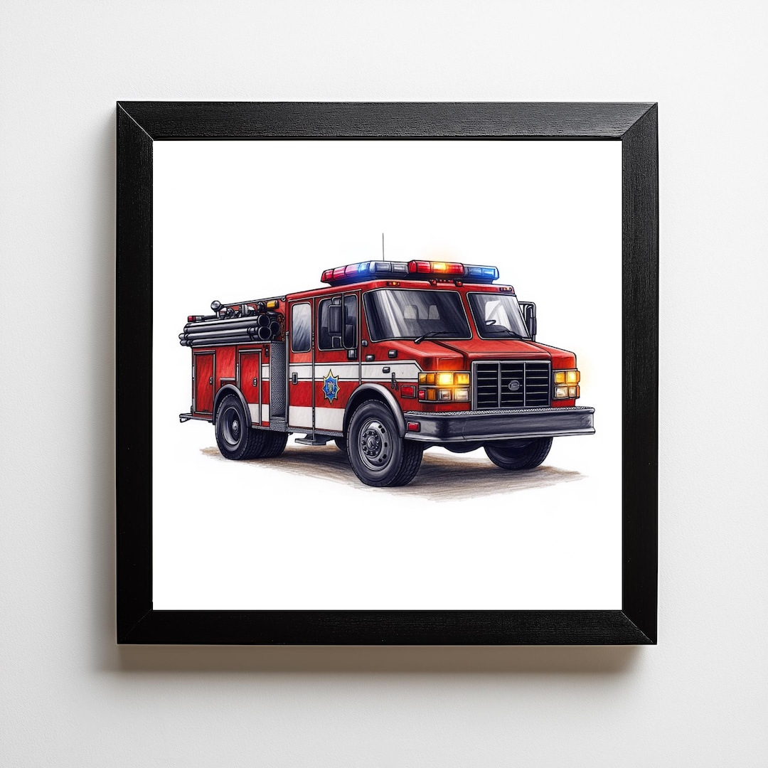 Fire Engine Art | Digital Download Wall Art | Fire Fighter | Emergency ...