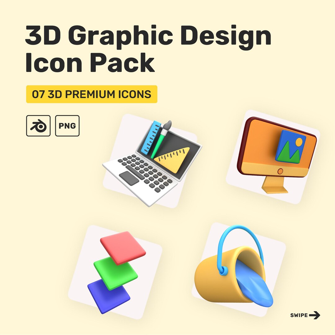 Graphic Design 3D Icon Pack | 7 Icons With PNG and Blender File | 3D ...