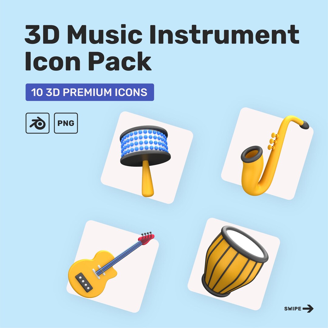 Music Instrument 3D Icon Pack | 10 Icons With PNG and Blender File | 3D ...