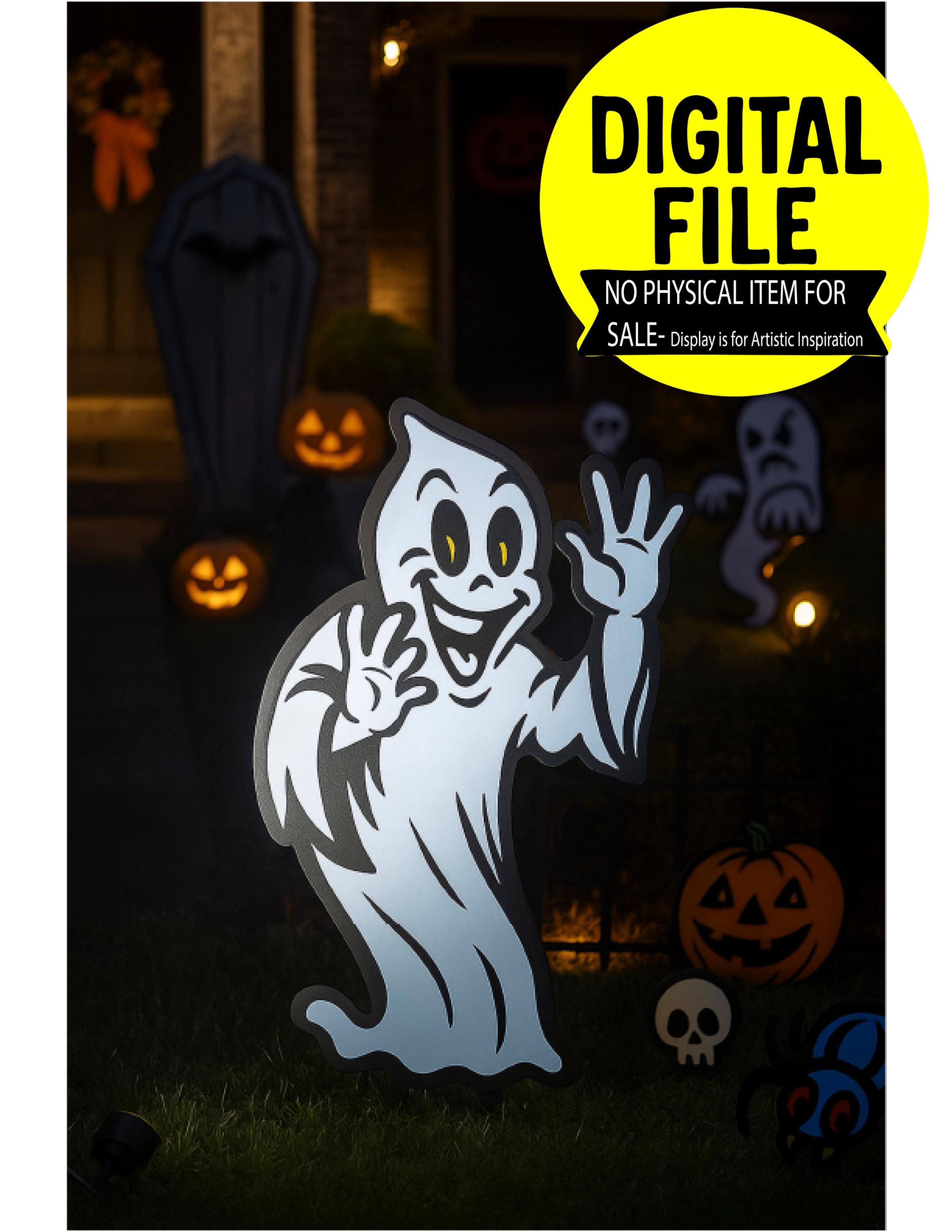 Smiling Ghost Line Art – Halloween Cutout for DIY Decor | Png Svg Eps ...