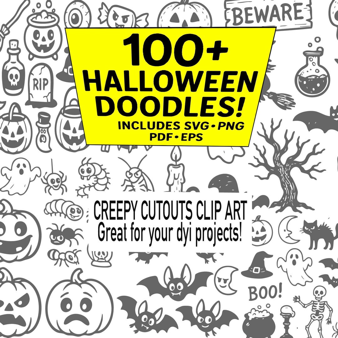 100+ Halloween Doodles Bundle- Spooky Cute Clipart- Pdf, Png, Svg, Eps ...