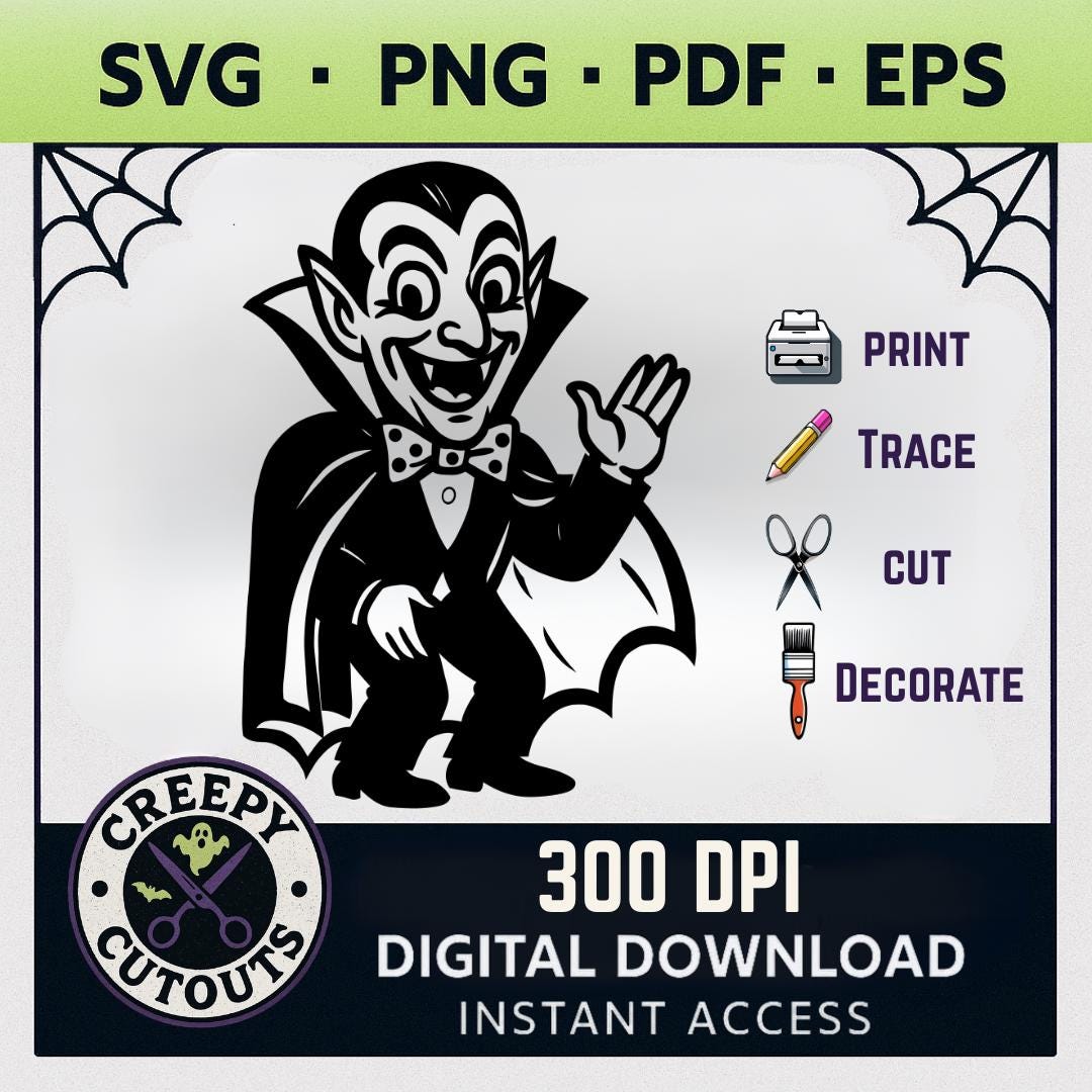 Vampire Line Art – Vintage Halloween Cutout for DIY Decor | Png Svg Eps ...
